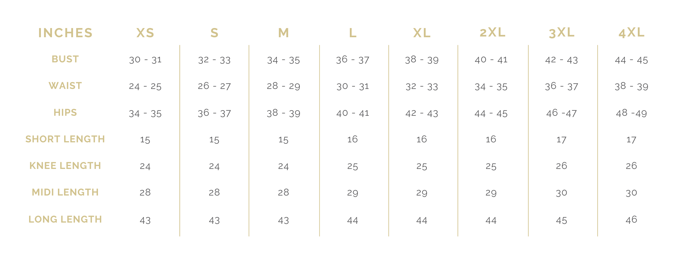 Size Chart – Danie Baron Designs